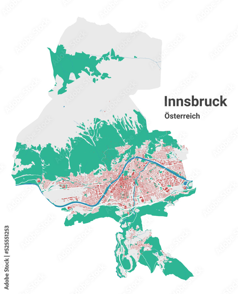 Innsbruck vector map. Detailed map of Innsbruck city administrative ...