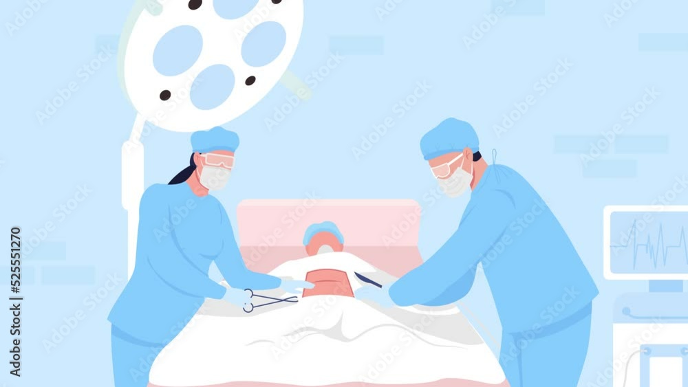 Animated surgeons illustration. Doctors performing surgical operations ...