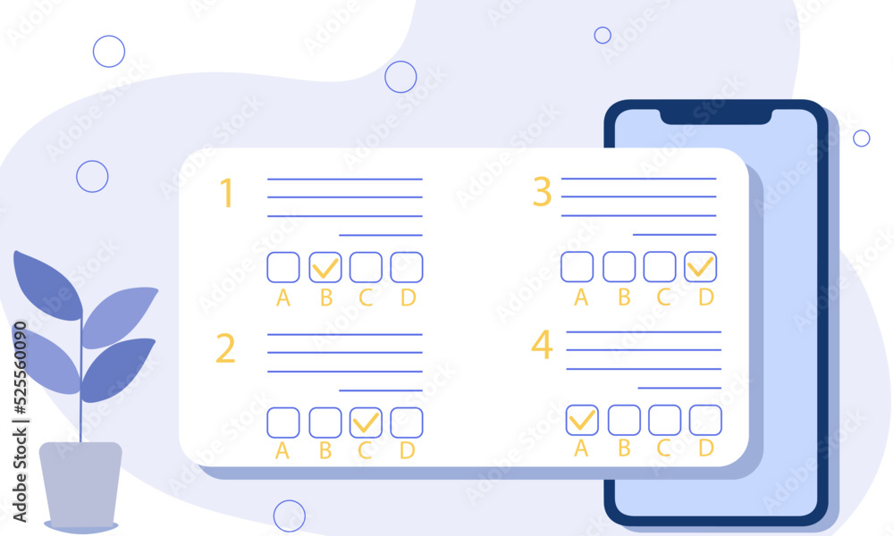 online exam, choose correct answer in test, form with answers with a ...