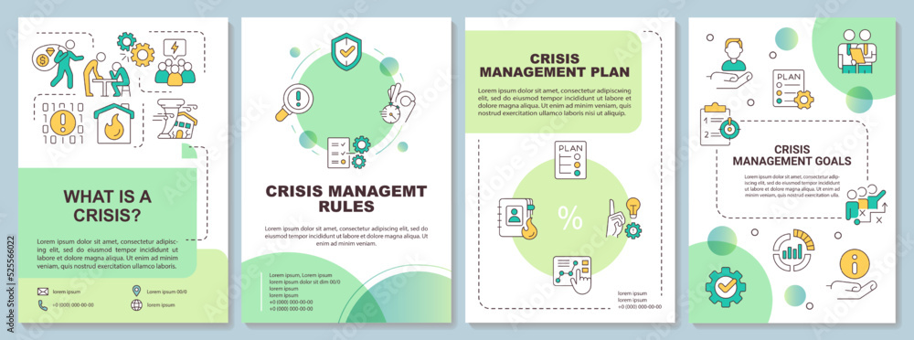 Crisis management process green brochure template. Leaflet design with ...