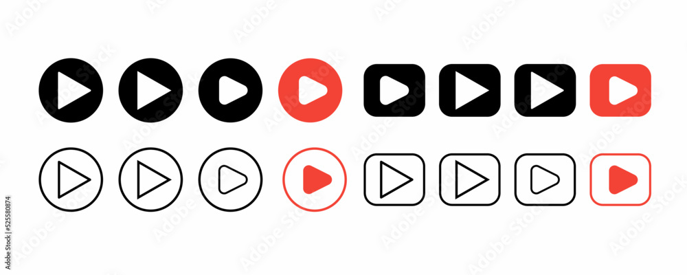 play button icon set isolated on white background Stock Vector | Adobe ...