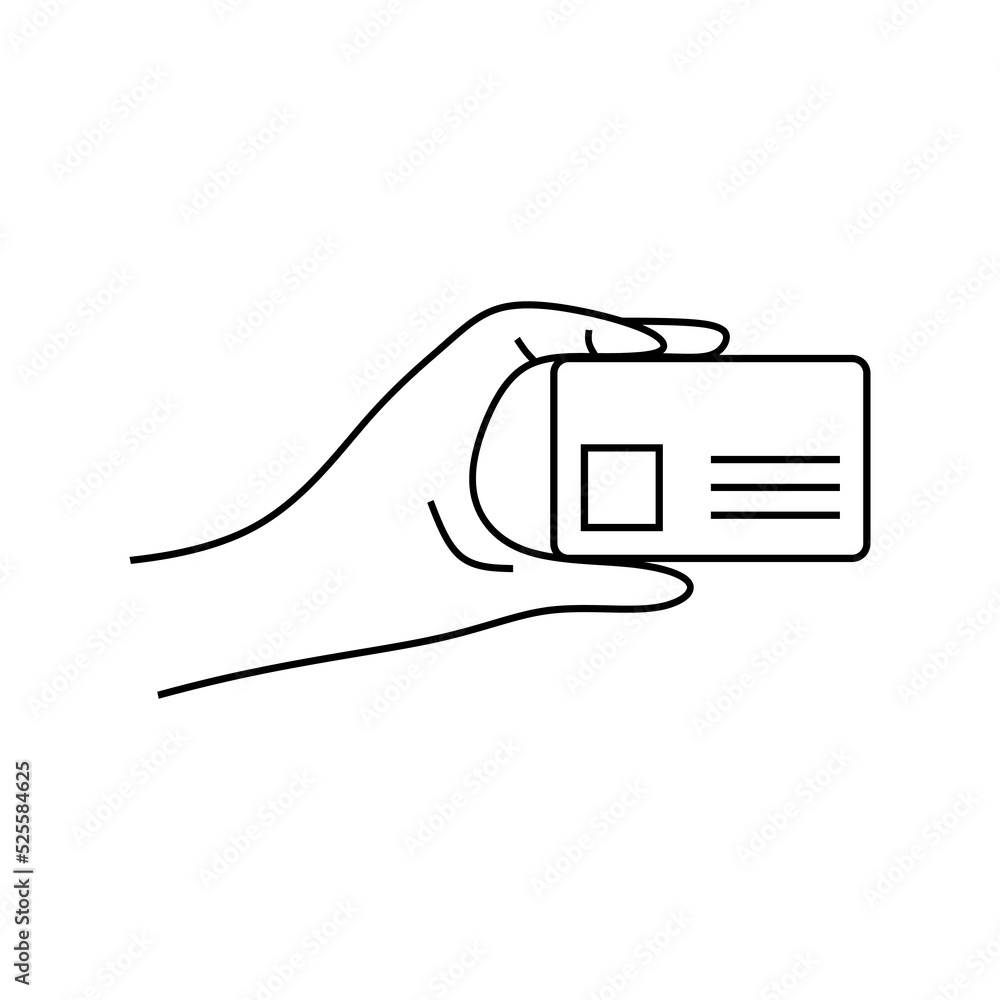hand holds a passport. Linear hand and ID card. identity verification ...