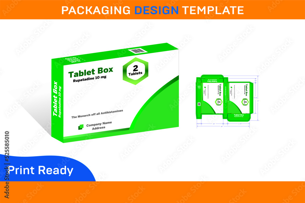 10 mg tablet Box (2 tablets) Packaging Design template Stock Vector ...