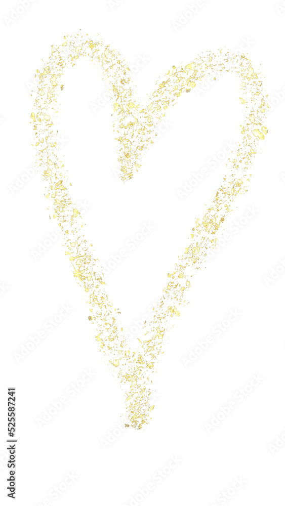 Golden outline heart shape, gold splattered pattern. Isolated png ...