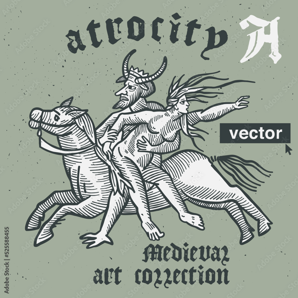 Atrocity vector engraving style illustration. Medieval art with ...