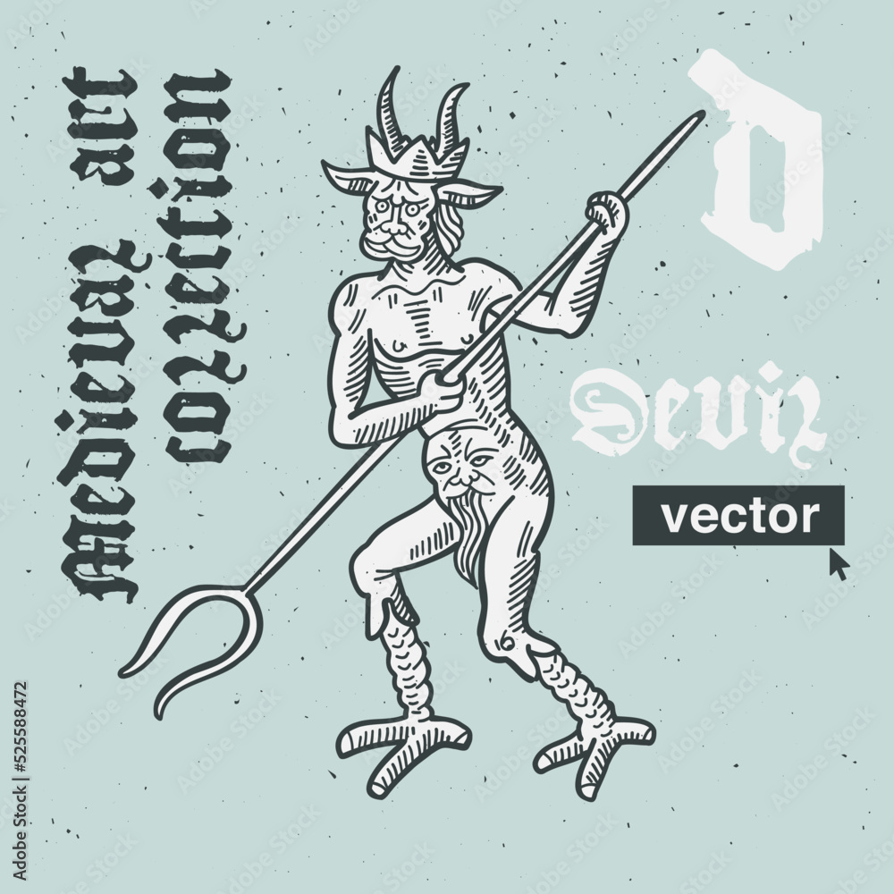Devil vector engraving style illustration. Medieval art with ...