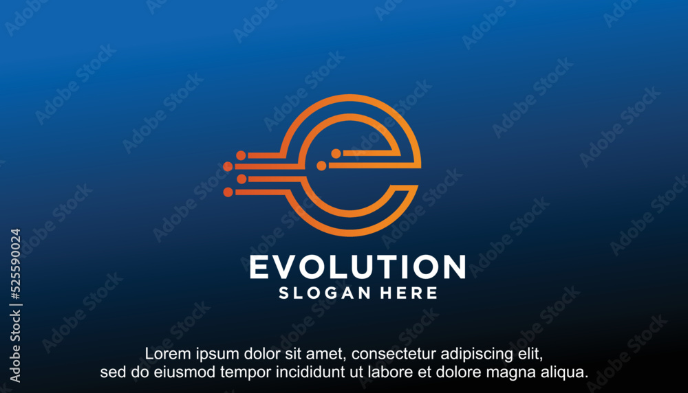 Letter e motion logo design symbol evolution for technology digital ...