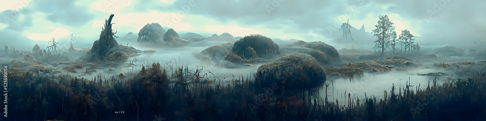 Artistic concept of painting a scary and dangerous landscape ...