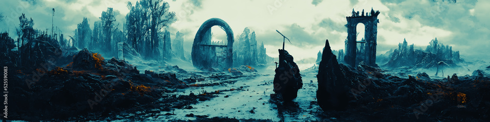 Artistic concept of painting a scary and dangerous landscape ...