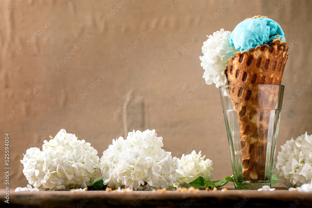 Turquoise ice cream in waffle cone Stock Photo | Adobe Stock