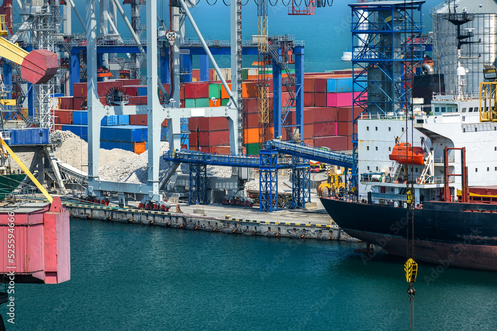 industrial seaport infrastructure, sea, ship and cranes, concept of sea ...