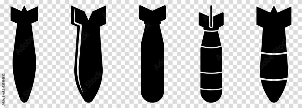 Set of air bomb icons. War, military and weapon symbol. Vector illustration isolated on ...