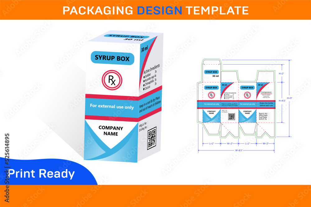 BOX PACKAGING DESIGN TEMPLATE FOR 30 ml SYRUP Stock Vector | Adobe Stock