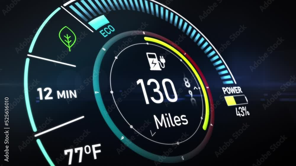 Electric Car Dashboard Display. EV Battery Indicator Showing an ...