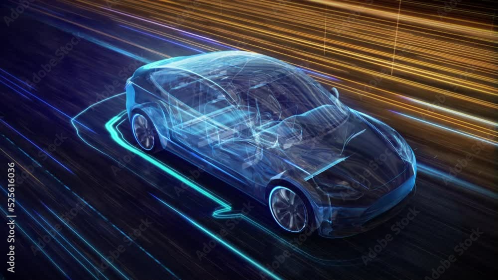 3D Electric Car Driving on High Speed, Racing Through a Colorful Tunnel ...