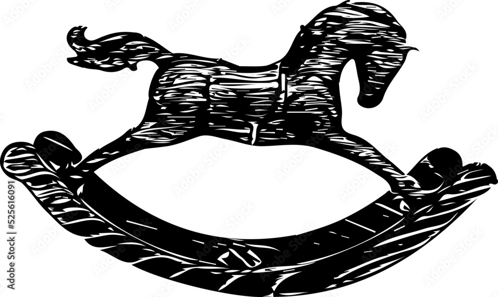 Rocking horse doodle cartoon, rocking horse line art vector silhouette ...