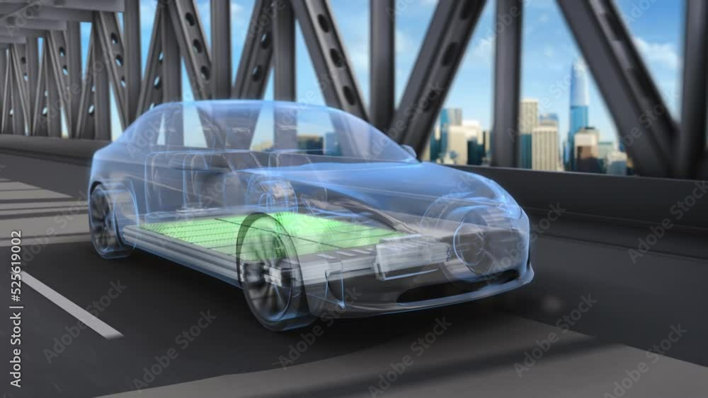 Modern Generic Electric Car Drives on Tunnel Bridge. Realistic 3D ...