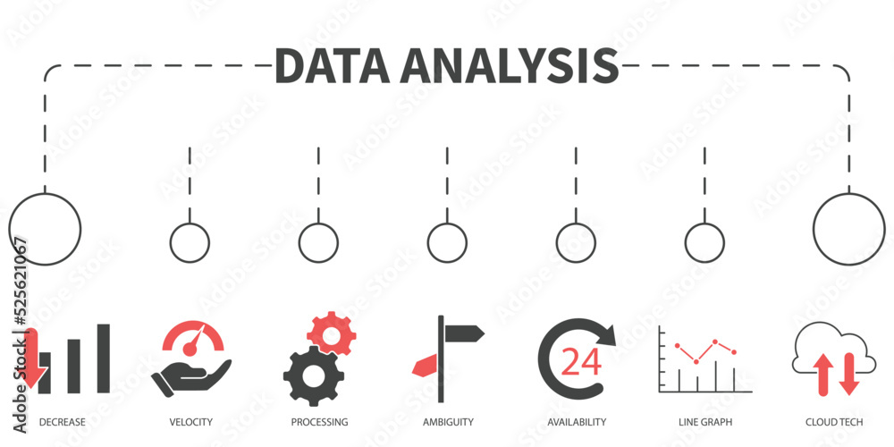 Data analysis Vector Illustration concept. Banner with icons and ...