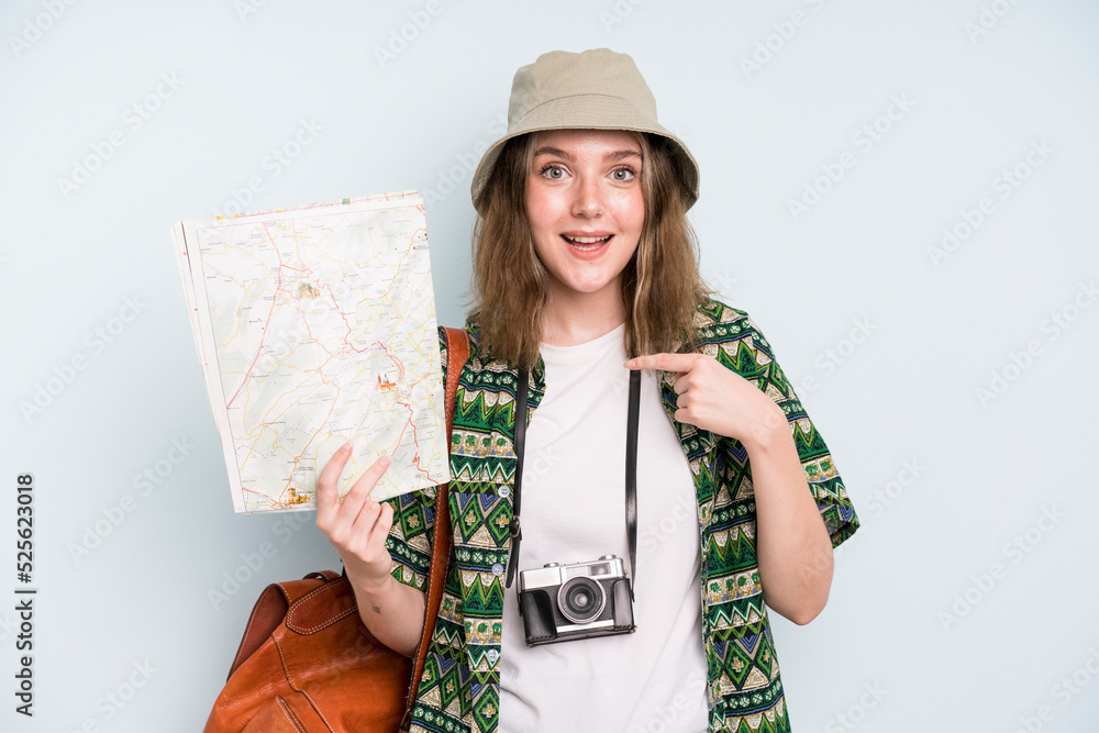 caucasian pretty woman feeling happy and pointing to self with an ...