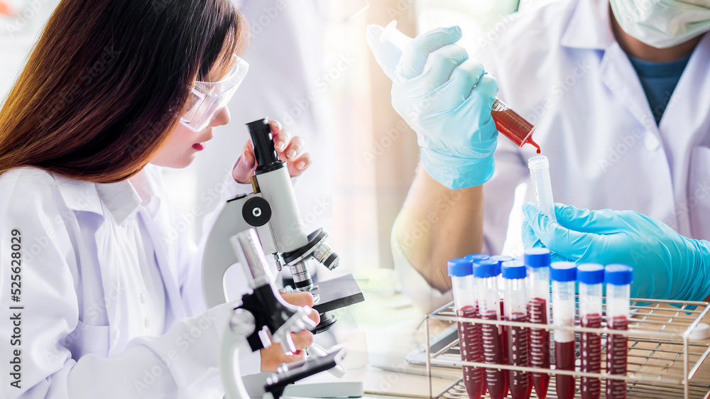 lab technician assistant analyzing a blood sample in test tube at ...