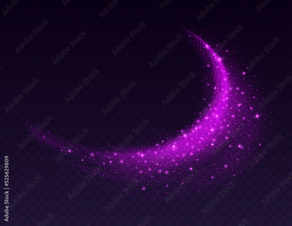 Magic cloud with sparkles, purple fairy stardust with sparks. Shiny fog ...