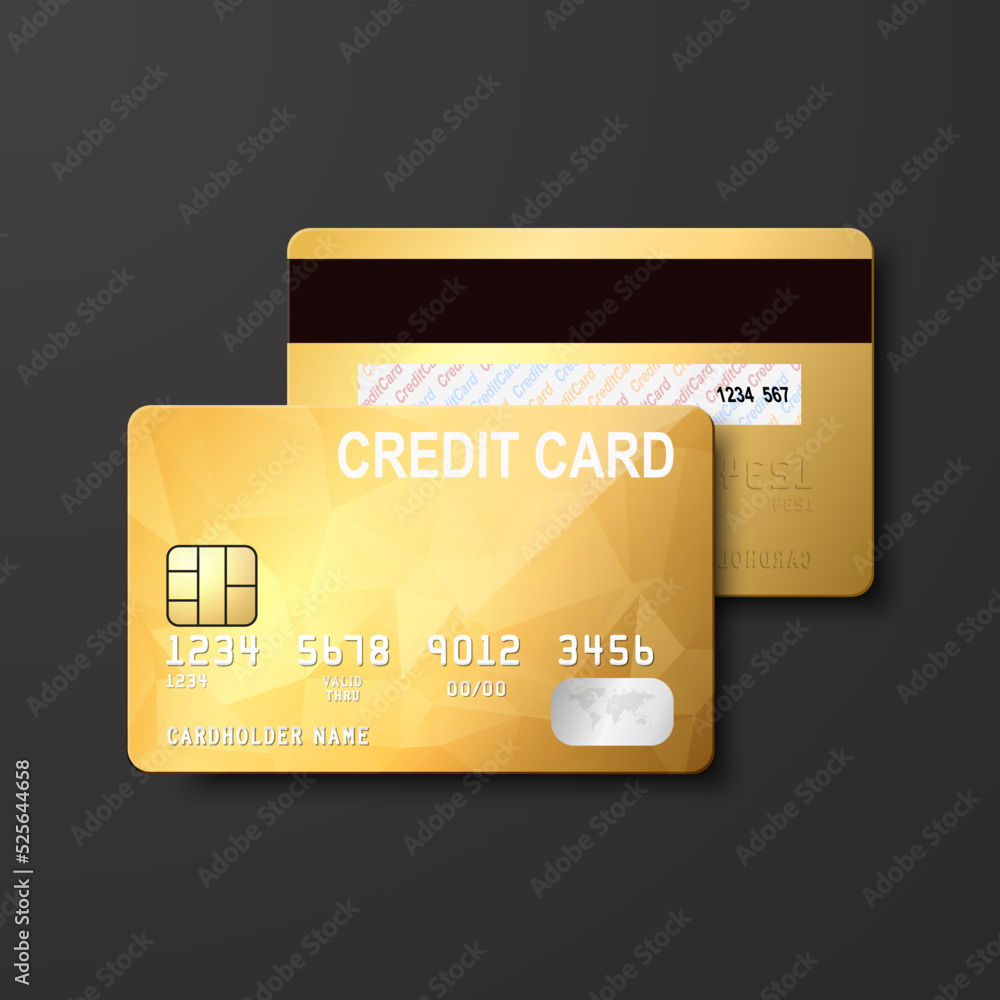 Vector 3d Realistic Golden Blank Credit Card Isolated. Design Template ...