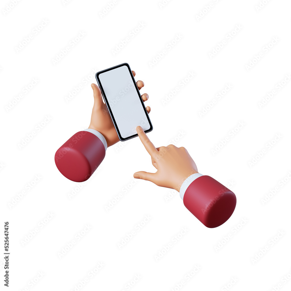 3d render, human hands hold abstract smart phone in vertical position ...