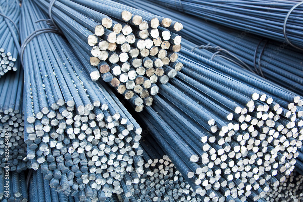 Reinforcements steel bars stack, building armature with surface Stock ...