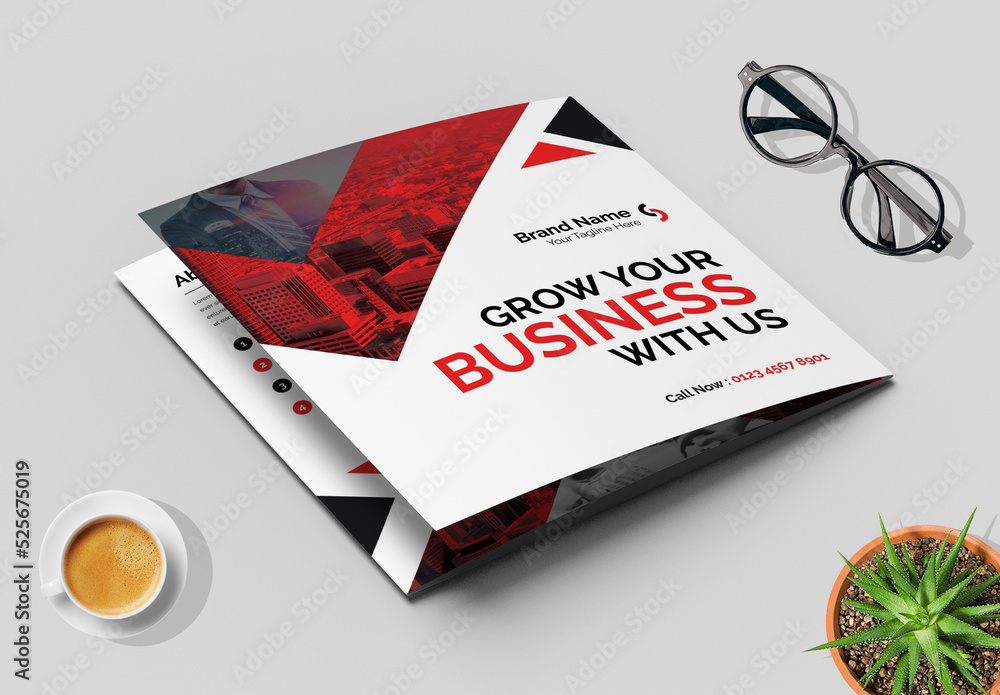 Brochure with Red Color Accents Stock Template | Adobe Stock