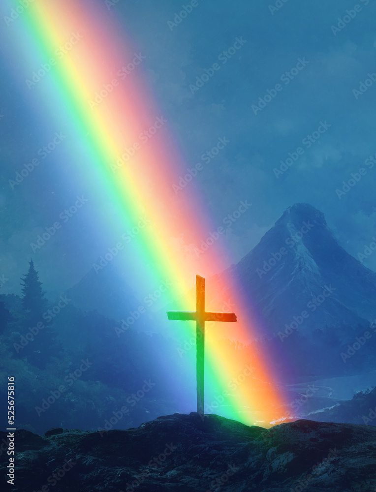 Rainbow and Cross Stock Photo | Adobe Stock