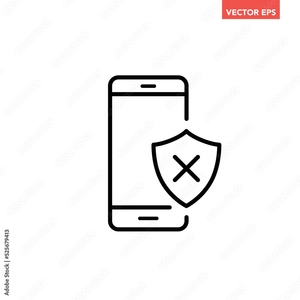 Black single mobile secure failed warning line icon, simple theft ...