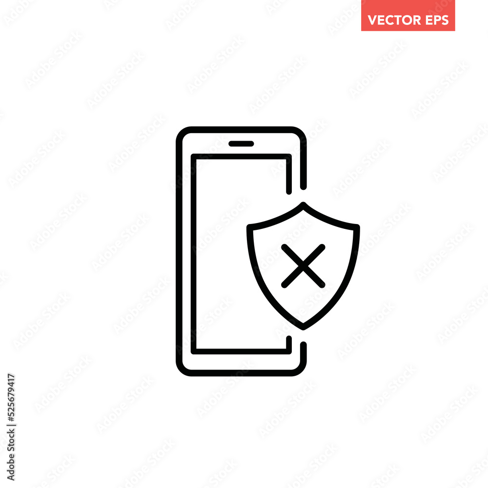 Black single mobile secure failed warning line icon, simple theft ...