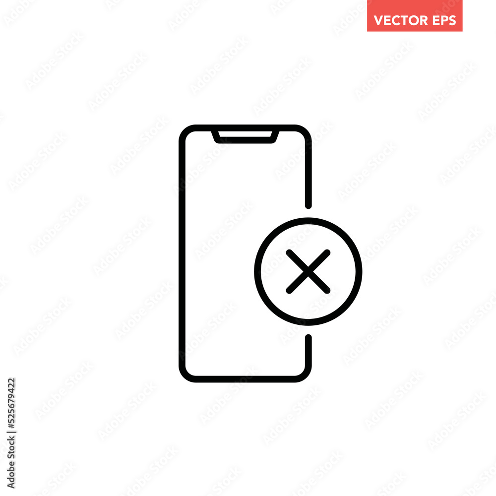 Black single phone cancel line icon, simple digital failed or incorrect ...
