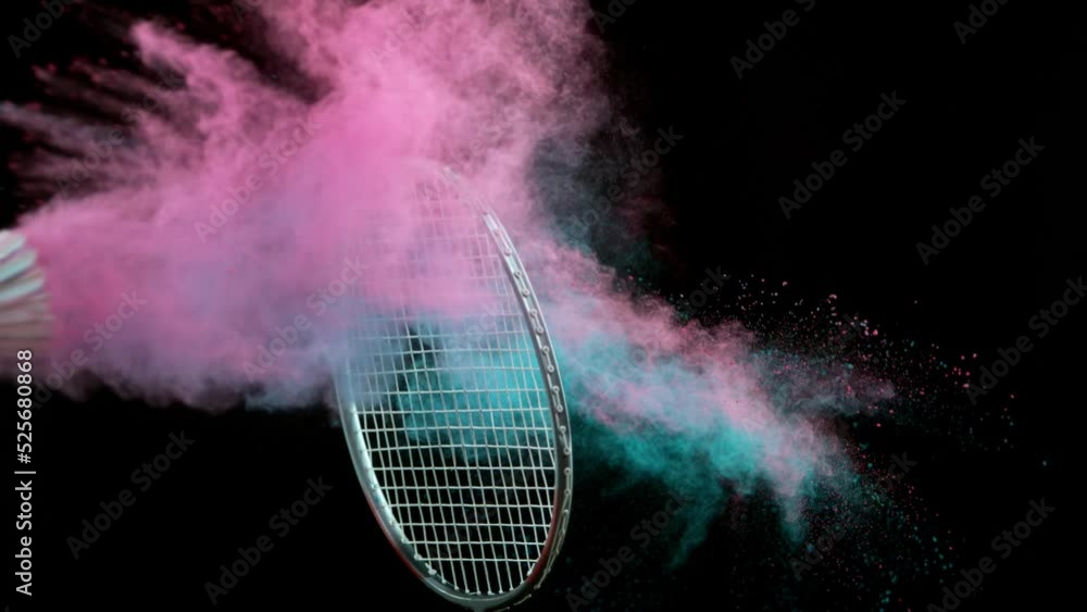 Super Slow Motion Shot of Hitting Badminton Shuttlecock with Neon ...