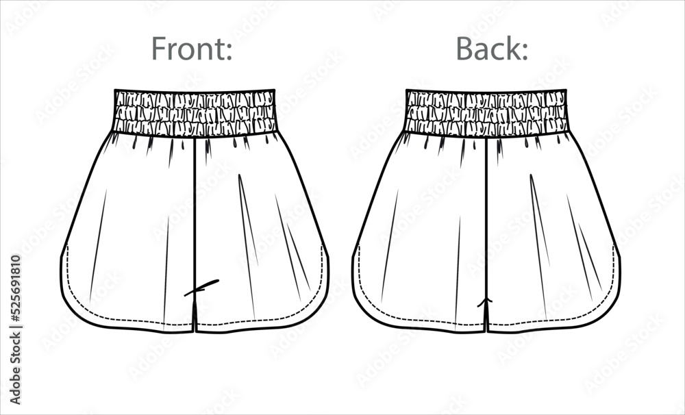 Fashion technical sketch of women shorts in vector graphic. Women ...