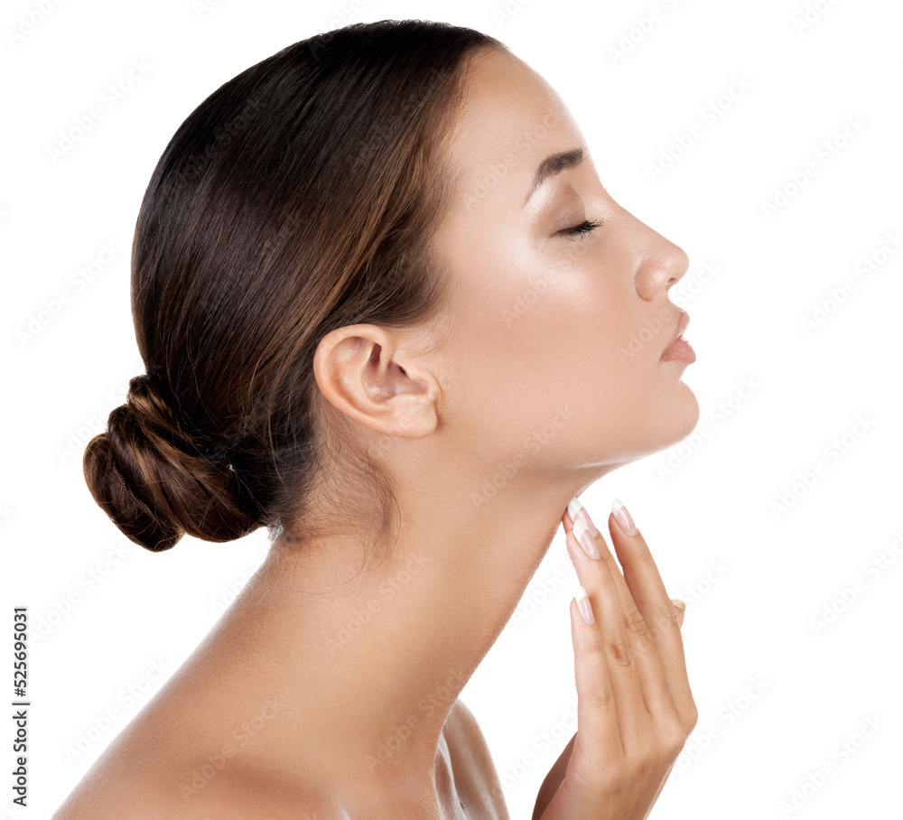 Pretty woman touching her neck Stock Photo | Adobe Stock