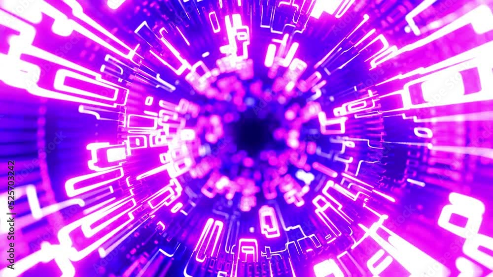 flight through hi-tech technology concentric tunnel with camera shake ...