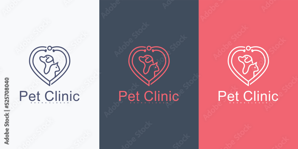 Pet clinic logo design with creative line art style Premium vektor ...