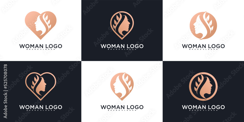 Set of woman's face logo design collection with feminine design concept ...