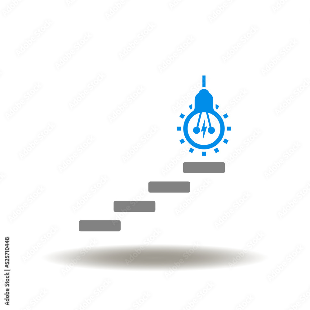 Vector illustration of stairs steps and light bulb from above. Icon of ...