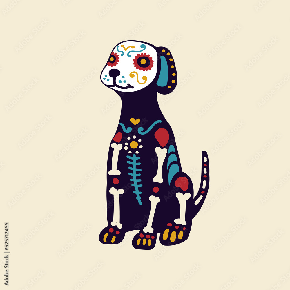 El Perro, Day of Dead, Dia de los muertos, flat vector illustrations ...