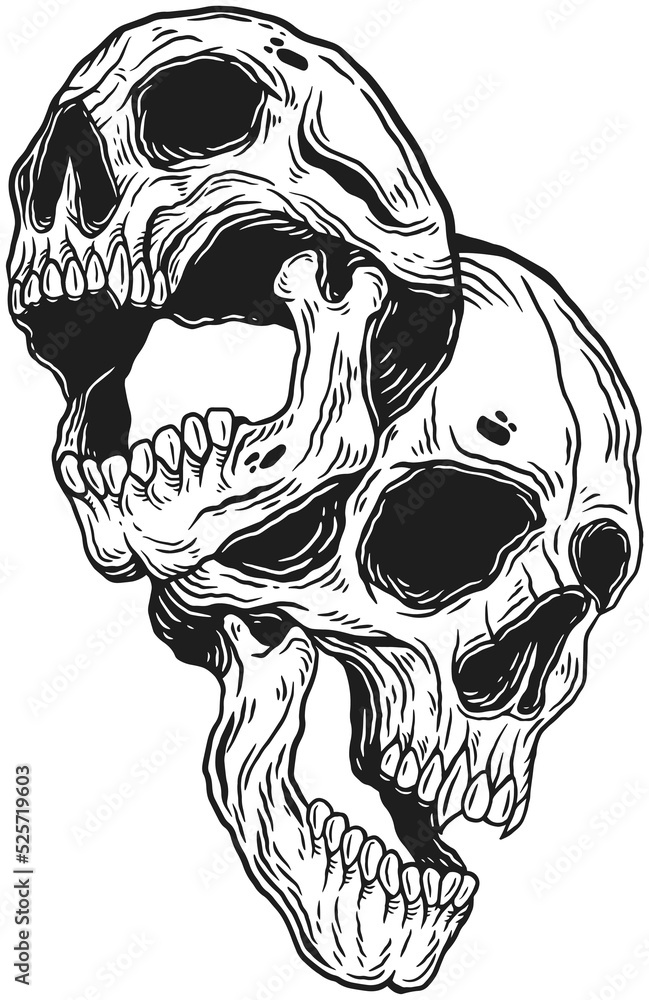 Double Face Dark illustration Beast Skull Bones Head Hand drawn ...