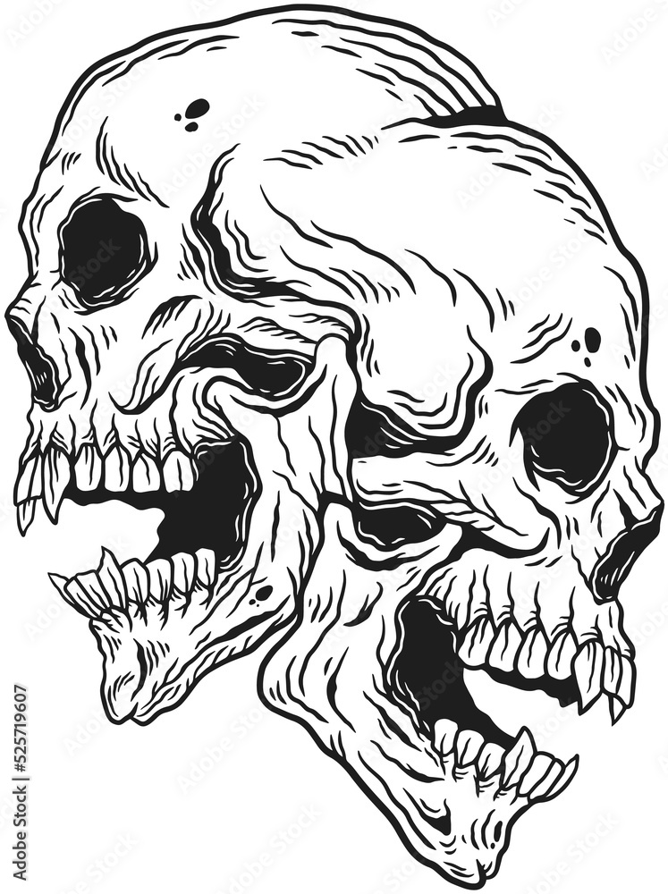 Double Face Dark illustration Beast Skull Bones Head Hand drawn ...