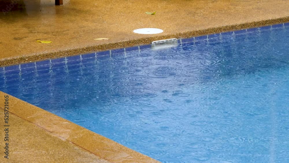 Raindrops drip or fall on water surface background in swimming pool ...
