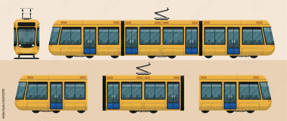 Modern Tram isolated on background. Tram vector cartoon Flat style ...