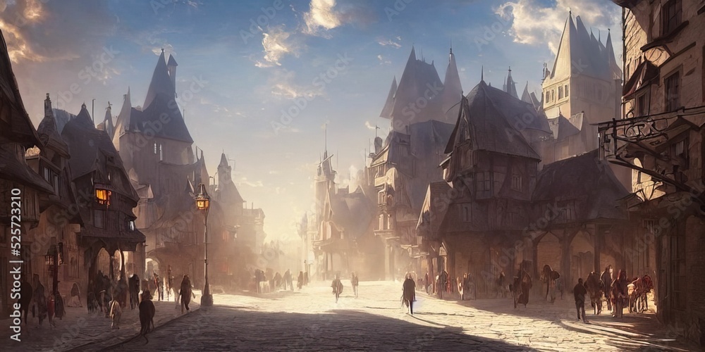 medieval city street. Generative AI Technology Stock Illustration ...