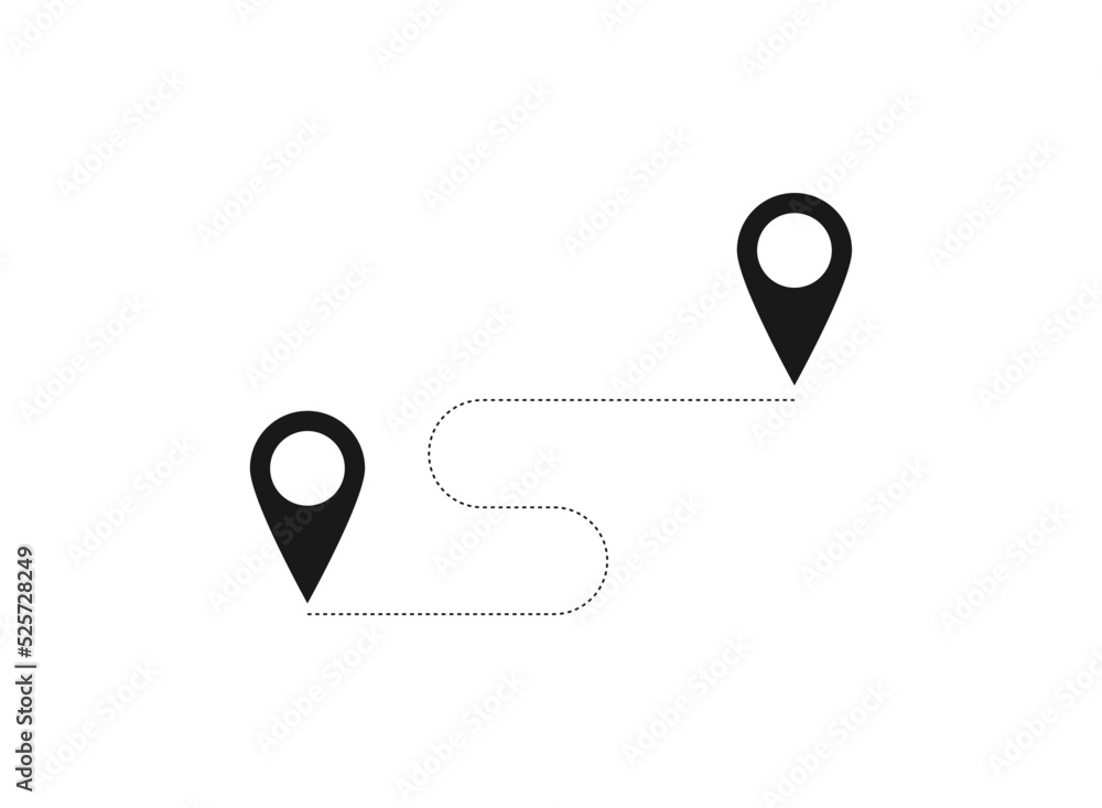 Highway road map with pins. Car road direction, gps route pin road trip ...