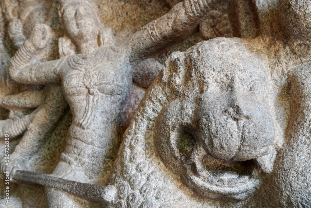 Battlefield scene of Hindu Goddess Durga fight with the Buffalo headed ...