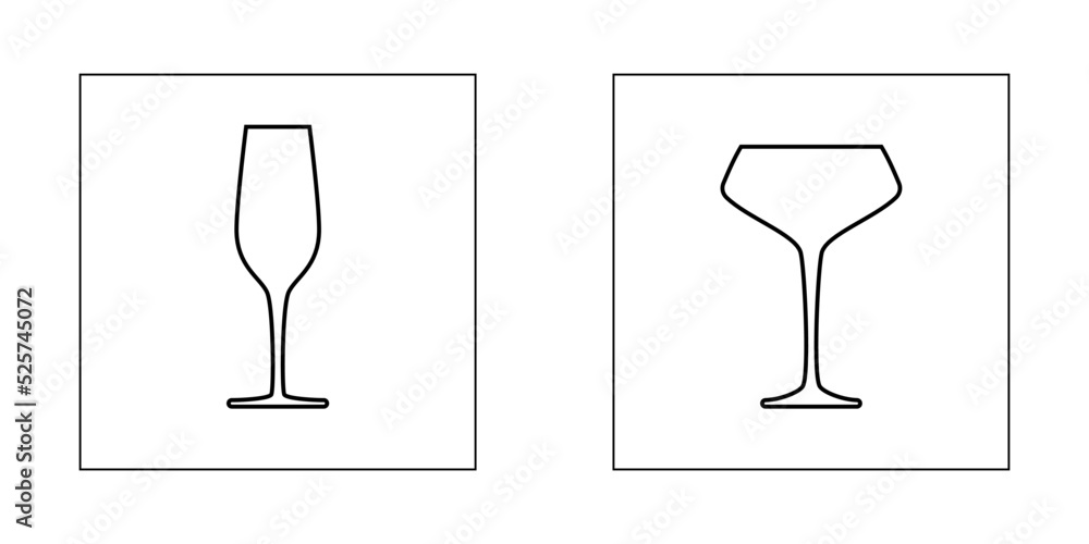 Champagne glasses. Vector illustration. Wine glass saucer, flute glass ...