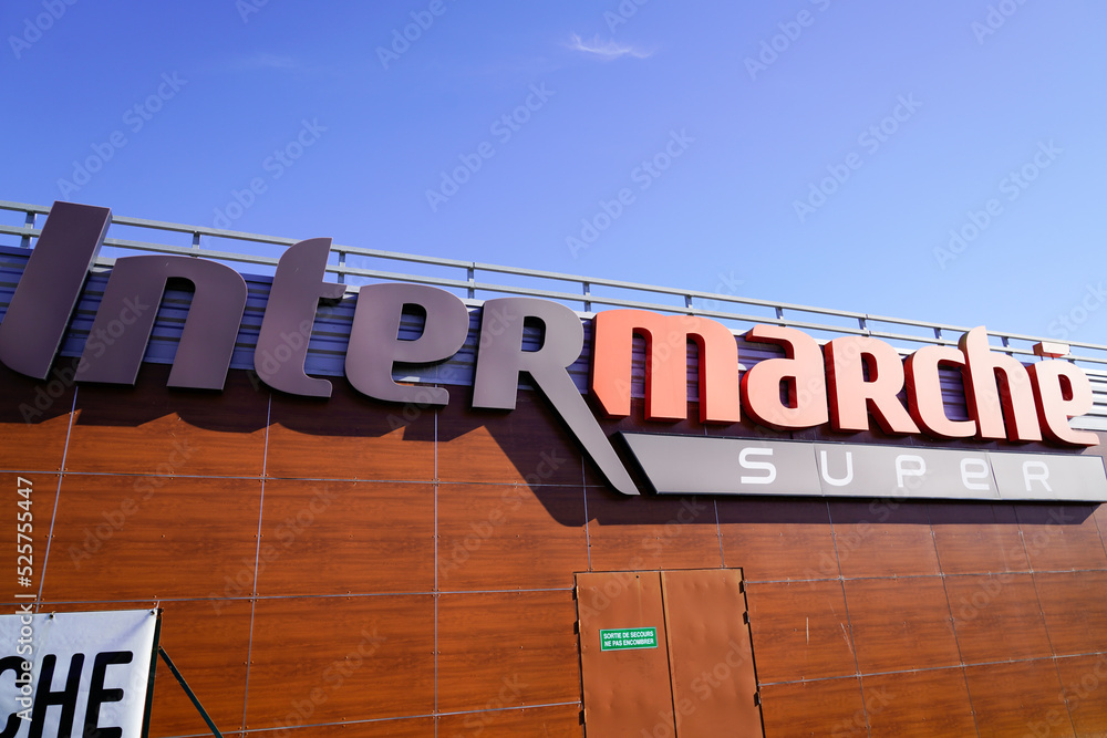 intermarche super logo and text sign front of french European ...